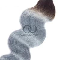 China T1B Grey Body Wave Remy Human Hair Bundles 10-28 Inch Brazilian Sew In Weave 3 Bundles for sale