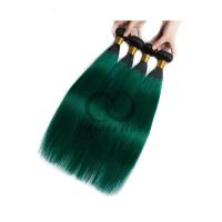China Straight Remy Human Hair Bundles #T1B Green Brazilian Weave 10-28 Inch 3 Bundles for sale