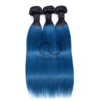 China Remy Human Hair Bundles Straight #T1B Blue Brazilian Weave 10-28 Inch 3 Bundles for sale