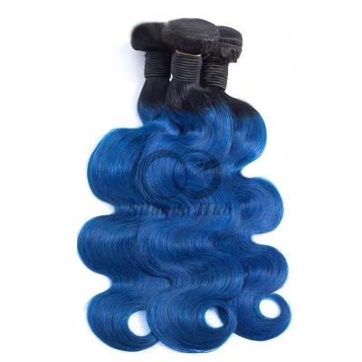 China T1B Blue Body Wave Remy Human Hair Bundles Sew In Weave Brazilian 10-28 Inch 3 Bundles for sale
