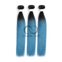 China Remy Human Hair Bundles Straight #T1B Blue Brazilian Weave 10-28 Inch 3 Bundles for sale