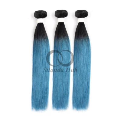 China Remy Human Hair Bundles Straight #T1B Blue Brazilian Weave 10-28 Inch 3 Bundles for sale