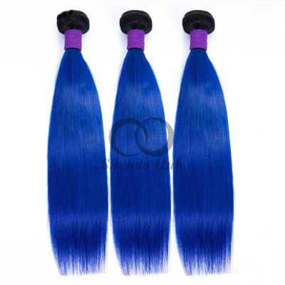 China T1B Blue Straight Remy Human Hair Bundles Sew In Weave Brazilian 3 Bundles 10-28 Inch for sale
