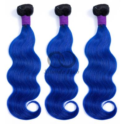 China T1B Blue Body Wave Remy Human Hair Bundles 3 Bundles Per Set 10 to 28 Inch Brazilian Sew In Weave for sale