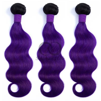 China T1B Purple Body Wave Remy Human Hair Bundles 10-28 Inch Brazilian Sew In Weave 3 Bundles for sale
