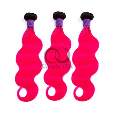 China T1B Pink Body Wave Remy Human Hair Bundles 3 Bundles Per Set 10 to 28 Inch Brazilian Sew In Weave for sale