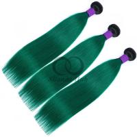China Remy Human Hair Bundles Straight #T1B Green Brazilian Weave 10-28 Inch 3 Bundles for sale