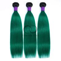 China Remy Human Hair Bundles Straight #T1B Green Brazilian Weave 10-28 Inch 3 Bundles for sale