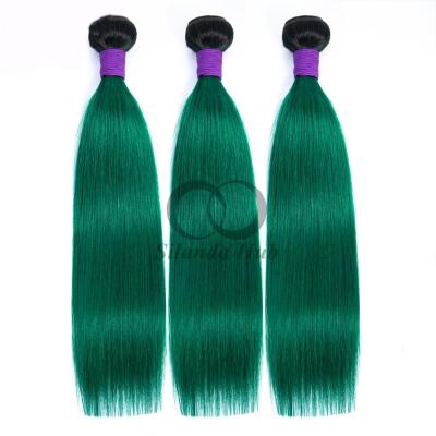 China Remy Human Hair Bundles Straight #T1B Green Brazilian Weave 10-28 Inch 3 Bundles for sale