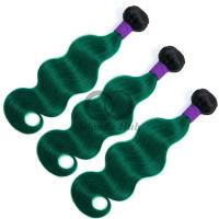 China Remy Human Hair Body Wave Bundles #T1B Green 10-28 Inch Sew In Weave Brazilian 3 Bundles for sale