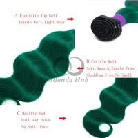China Remy Human Hair Body Wave Bundles #T1B Green 10-28 Inch Sew In Weave Brazilian 3 Bundles for sale