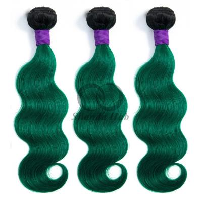 China Remy Human Hair Body Wave Bundles #T1B Green 10-28 Inch Sew In Weave Brazilian 3 Bundles for sale