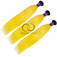 China T1B Yellow Straight Remy Human Hair Bundles Sew In Weave Brazilian 3 Bundles 10-28 Inch for sale
