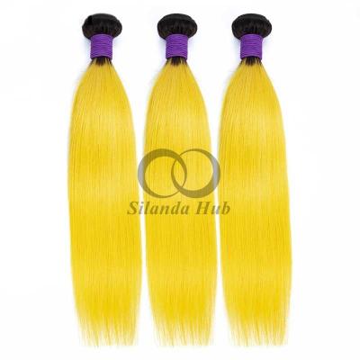 China T1B Yellow Straight Remy Human Hair Bundles Sew In Weave Brazilian 3 Bundles 10-28 Inch for sale