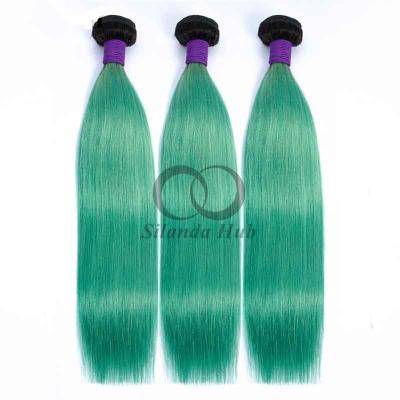 China Remy Human Hair Bundles Straight #T1B Green Brazilian Weave 10-28 Inch 3 Bundles Per Set for sale