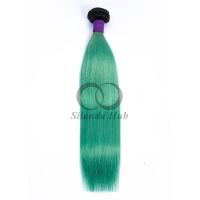 China Remy Human Hair Bundles Straight #T1B Green Brazilian Weave 10-28 Inch 3 Bundles Per Set for sale