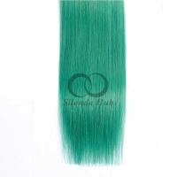 China Remy Human Hair Bundles Straight #T1B Green Brazilian Weave 10-28 Inch 3 Bundles Per Set for sale