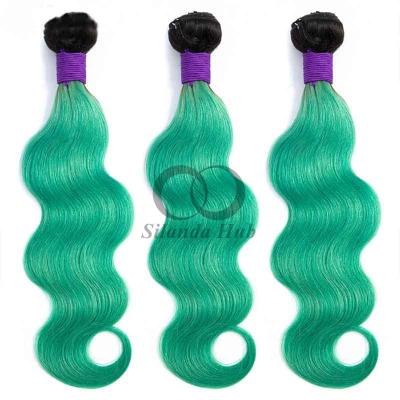 China T1B Green Body Wave Remy Human Hair Bundles Sew In Weave 10 to 28 Inch Brazilian Bundle Deals for sale