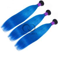 China Remy Human Hair Bundles Straight #T1B Blue Brazilian Weave 10-28 Inch 3 Bundles for sale