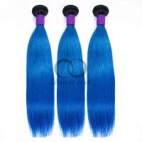 China Remy Human Hair Bundles Straight #T1B Blue Brazilian Weave 10-28 Inch 3 Bundles for sale