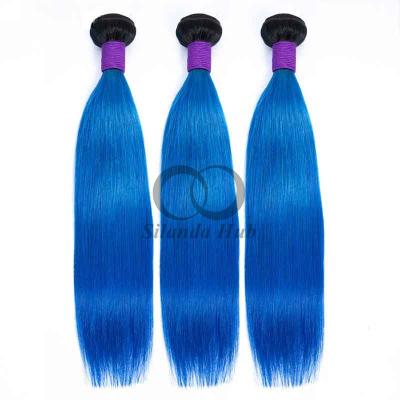 China Remy Human Hair Bundles Straight #T1B Blue Brazilian Weave 10-28 Inch 3 Bundles for sale