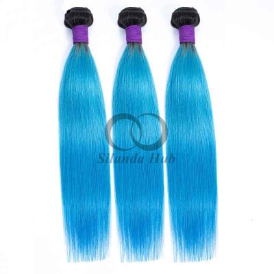 China T1B Blue Straight Remy Human Hair Bundles Sew In Weave Brazilian 10-28 Inch 3 Bundles for sale