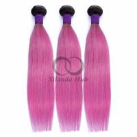 China T1B Pink Straight Remy Human Hair Bundles Sew In Weave Brazilian 3 Bundles 10-28 Inch for sale