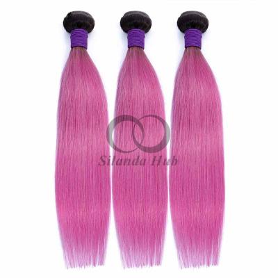 China T1B Pink Straight Remy Human Hair Bundles Sew In Weave Brazilian 3 Bundles 10-28 Inch for sale