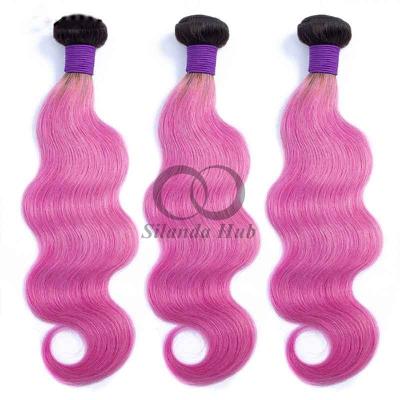 China T1B Pink Body Wave Remy Human Hair Bundles 10-28 Inch Brazilian Sew In Weave 3 Bundles for sale