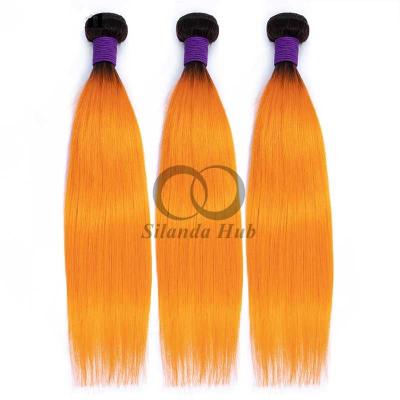 China T1B Orange Straight Remy Human Hair Bundles Sew In Weave Brazilian 3 Bundles 10-28 Inch for sale