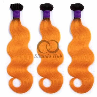 China T1B Orange Body Wave Remy Human Hair Bundles Brazilian Sew In Weave 10 to 28 Inch for sale