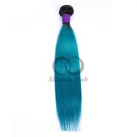 China T1B Blue Straight Remy Human Hair Bundles 3 Bundles Per Set 10-28 Inch Brazilian Weave for sale