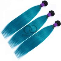 China T1B Blue Straight Remy Human Hair Bundles 3 Bundles Per Set 10-28 Inch Brazilian Weave for sale