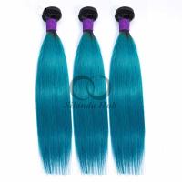 China T1B Blue Straight Remy Human Hair Bundles 3 Bundles Per Set 10-28 Inch Brazilian Weave for sale