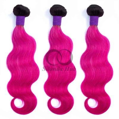 China Straight Remy Human Hair Bundles #T1B/Pink Brazilian Weave 10-28 Inch 3 Bundles for sale
