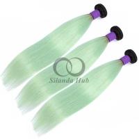 China Straight Remy Human Hair Bundles #T1B Green Brazilian Weave 10-28 Inch 3 Bundles for sale
