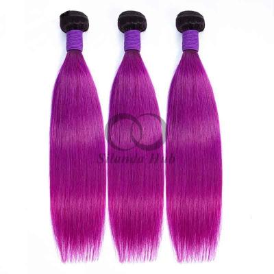China T1B Purple Straight Remy Human Hair Bundles 3 Bundles Per Set 10 to 28 Inch Brazilian Weave for sale