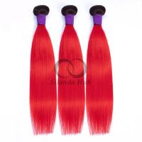 China T1B Red Straight Remy Human Hair Bundles Sew In Weave Brazilian Bundle Deals 10-28 Inch 3 Bundles for sale