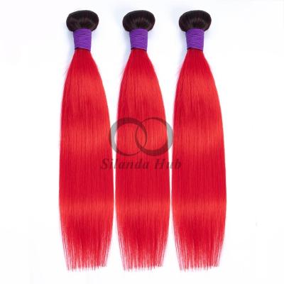 China T1B Red Straight Remy Human Hair Bundles Sew In Weave Brazilian Bundle Deals 10-28 Inch 3 Bundles for sale