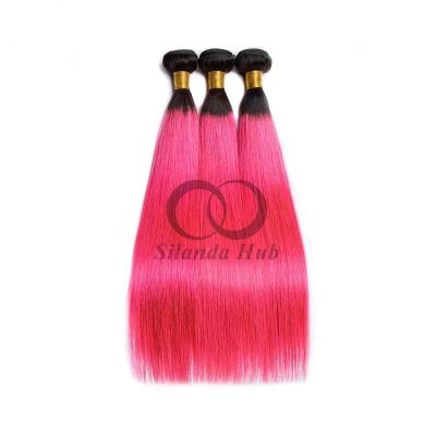 China Straight Remy Human Hair Bundles #T1B Pink Brazilian Weave 10-28 Inch 3 Bundles for sale