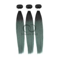 China Remy Human Hair Bundles Straight #T1B Green Brazilian Weave 10-28 Inch 3 Bundles for sale
