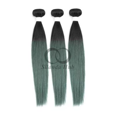 China Remy Human Hair Bundles Straight #T1B Green Brazilian Weave 10-28 Inch 3 Bundles for sale
