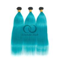 China Remy Human Hair Bundles Straight #T1B Blue 10-28 Inch Machine Double Wefted 3 Bundles for sale