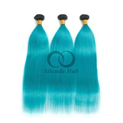 China Remy Human Hair Bundles Straight #T1B Blue 10-28 Inch Machine Double Wefted 3 Bundles for sale