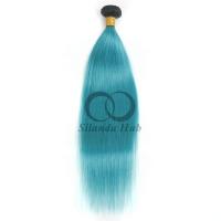 China Remy Human Hair Bundles Straight #T1B Blue 10-28 Inch Machine Double Wefted 3 Bundles for sale