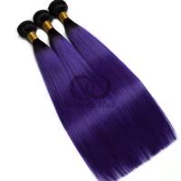 China T1B Purple Straight Remy Human Hair Bundles 10-28 Inch Brazilian Sew In Weave 3 Bundles for sale
