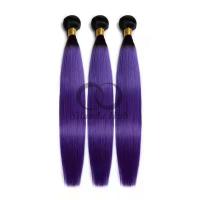 China T1B Purple Straight Remy Human Hair Bundles 10-28 Inch Brazilian Sew In Weave 3 Bundles for sale