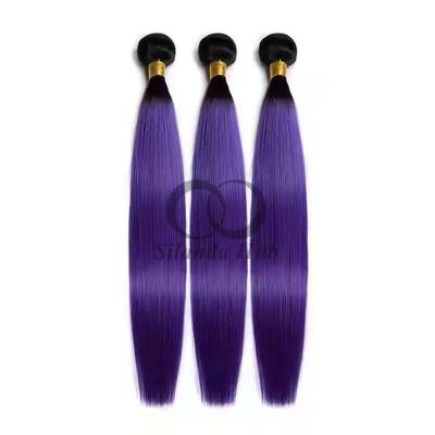 China T1B Purple Straight Remy Human Hair Bundles 10-28 Inch Brazilian Sew In Weave 3 Bundles for sale