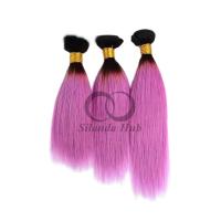 China T1B Pink Straight Remy Human Hair Bundles Sew In Weave Brazilian Bundle Deals 10-28 Inch for sale