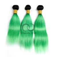 China Remy Human Hair Bundles Straight #T1B Green Brazilian Weave 10-28 Inch 3 Bundles for sale